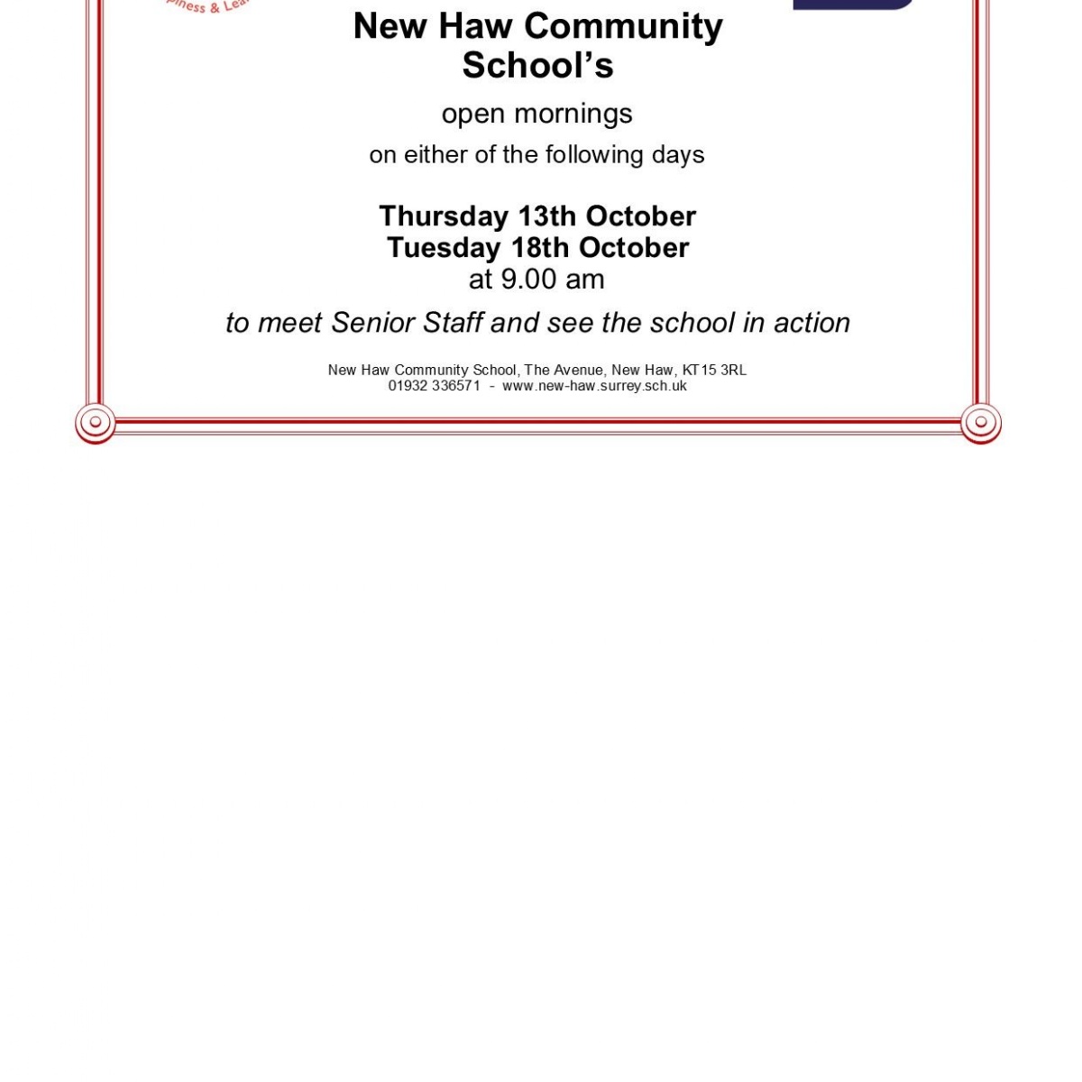 New Haw Community School - Open morning's