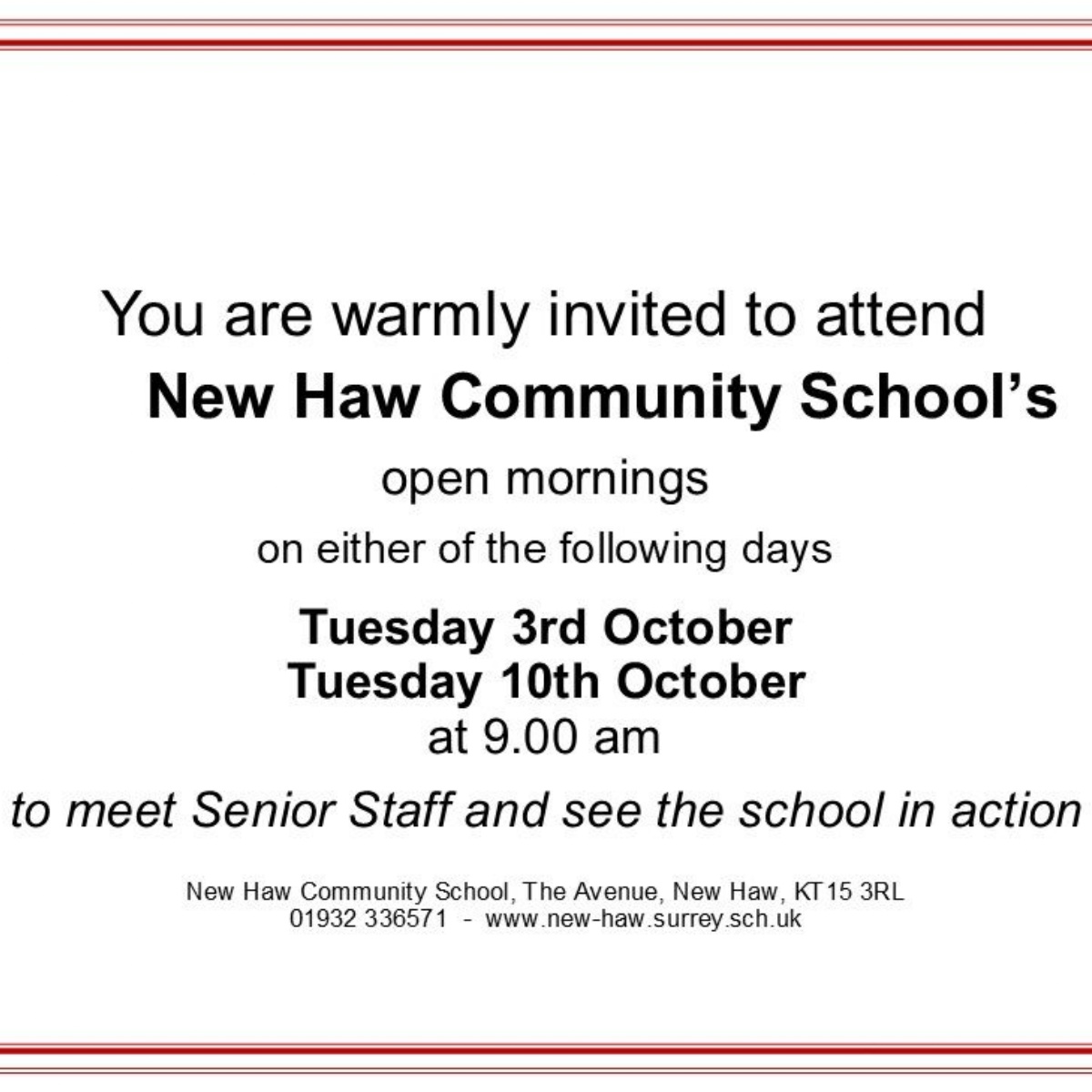 New Haw Community School - Open mornings